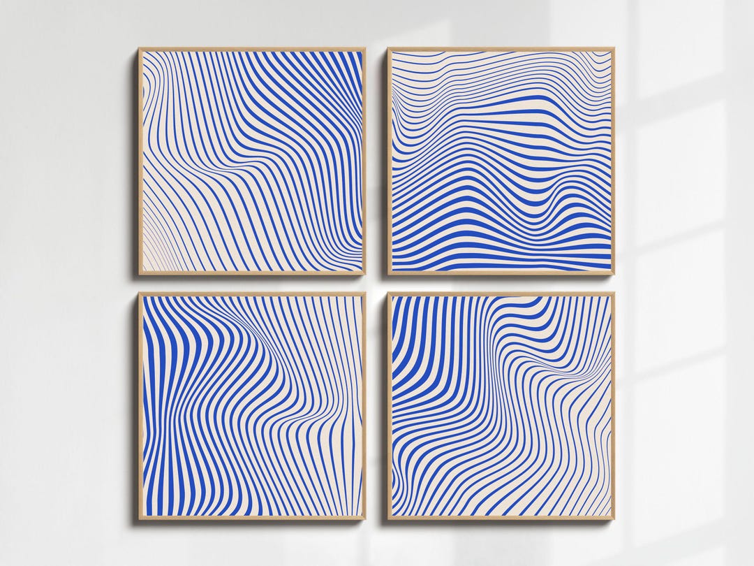 Blue Square Gallery Wall Set, Square Art Prints, Parametric Extra Large ...