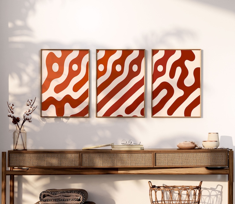 3 Piece Wall Art, Set of 3 Wall Art, Burnt Orange Art Prints, Rust ...
