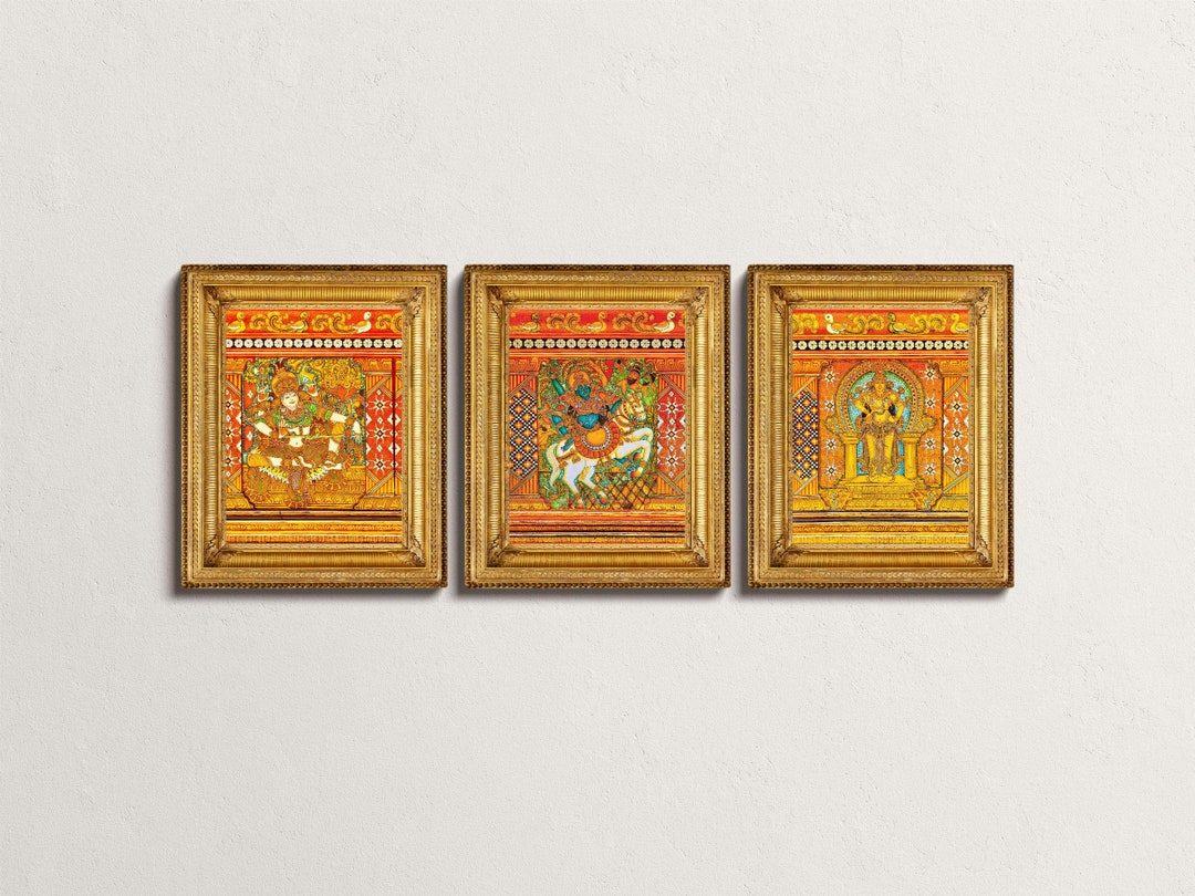 Kerala Wall Art Kerala Mural Art Set Of 3 Hindu Gods Mural Paintings