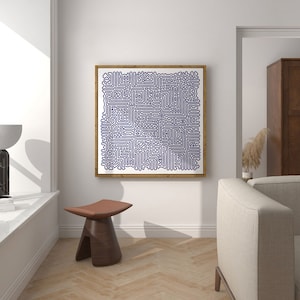 Navy Blue Abstract Square Wall Art Print, Minimalist Modern Home Decor ...