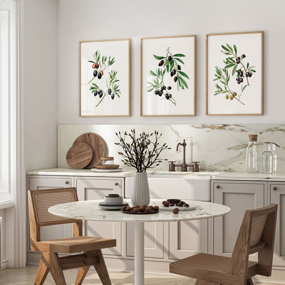Vintage Botanical Watercolor Painting, 3 Piece Kitchen Wall Art, Set of ...