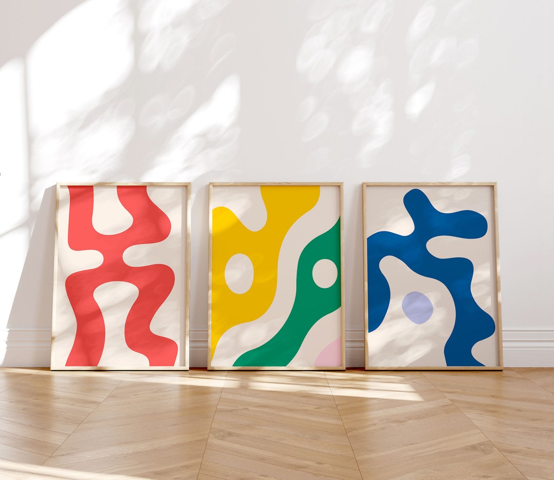 Set of 3 Colorful Wall Art, Tryptic Wall Art, Three Piece Mid Century ...