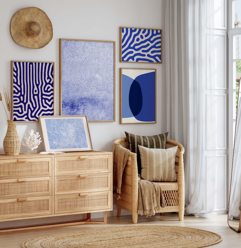 Blue Gallery Wall Set, Maximalist Wall Art, Eclectic Set of 15 Prints ...