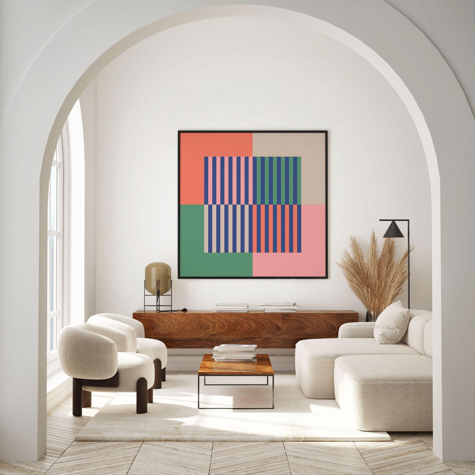Colorful Square Art Print, Mid Century Modern Square Wall Art ...