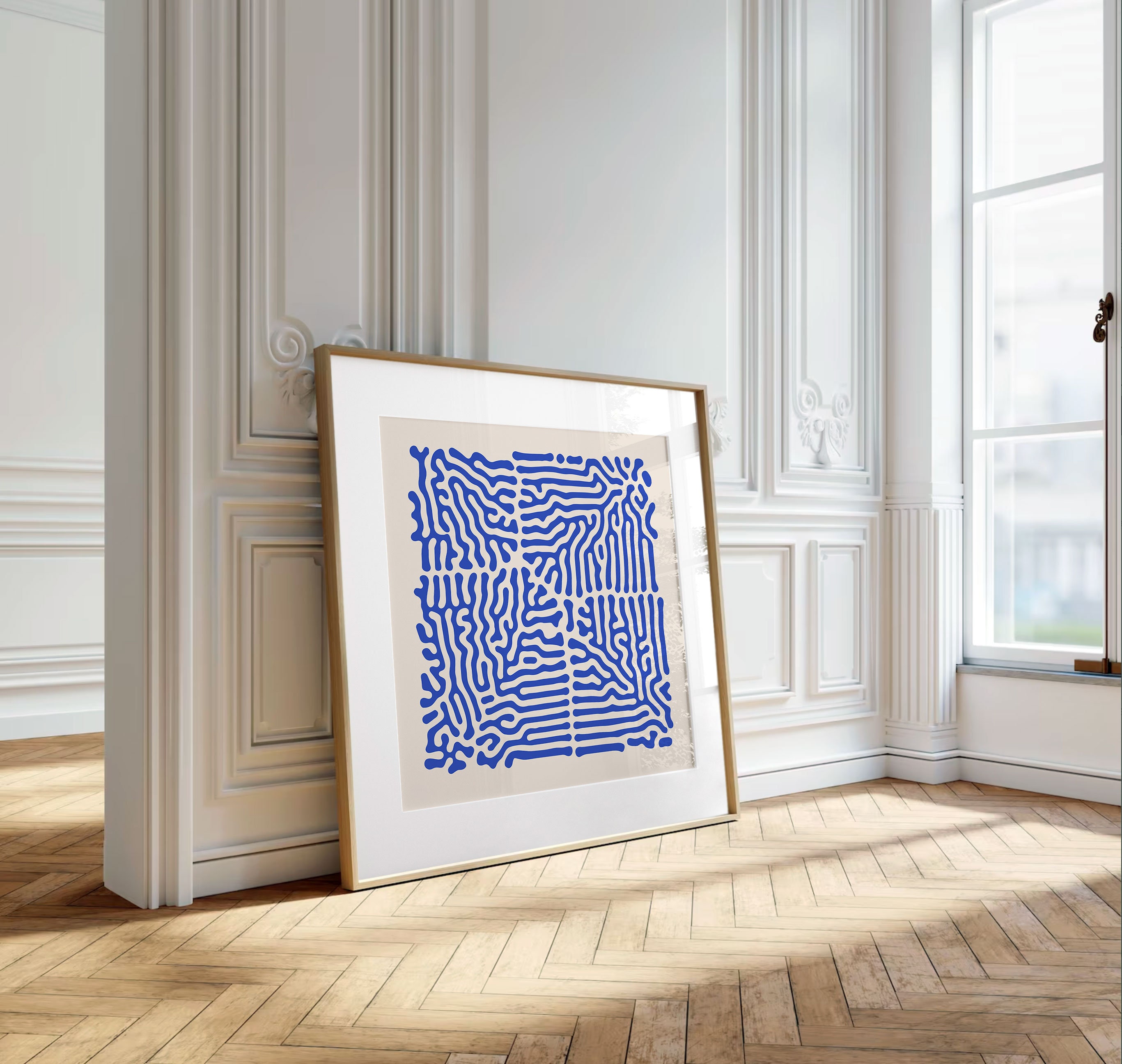 Blue and Beige Abstract Square Wall Art Print, Minimalist Modern Home ...