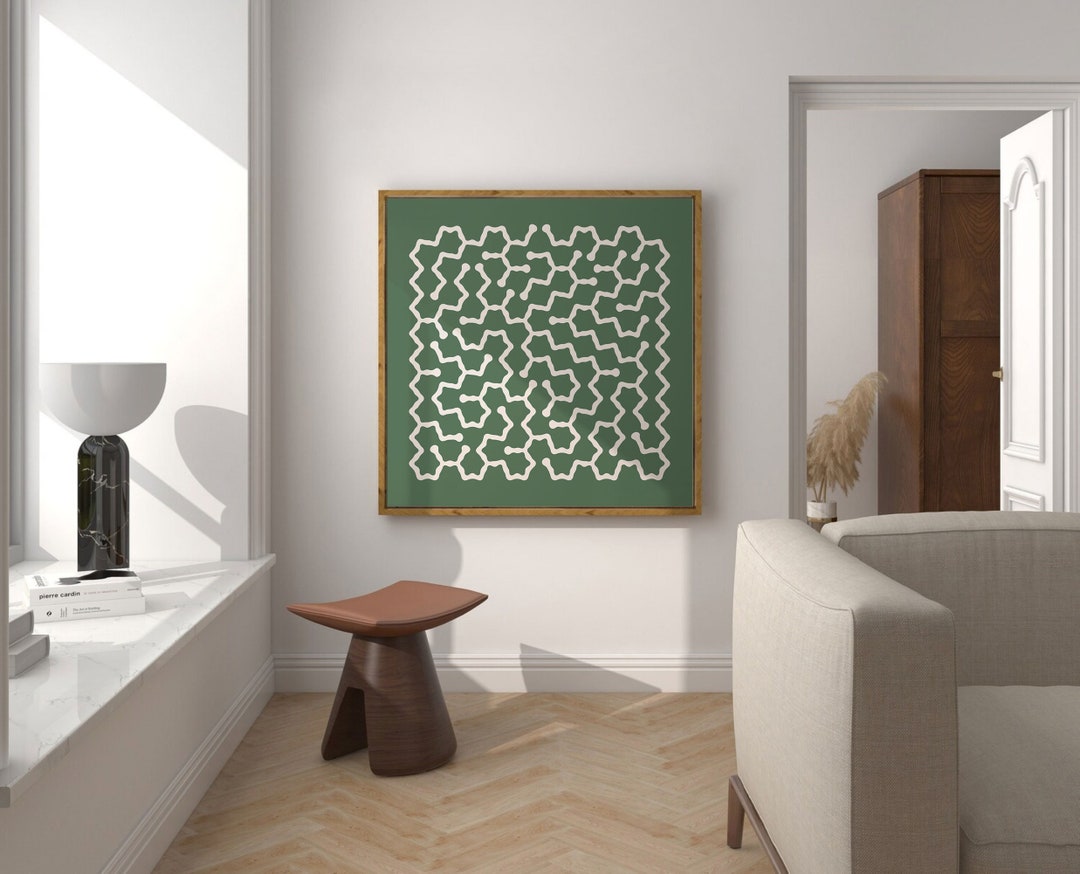 Maze Art Print, Sage Green Square Wall Art, Abstract Maze Print, Extra ...