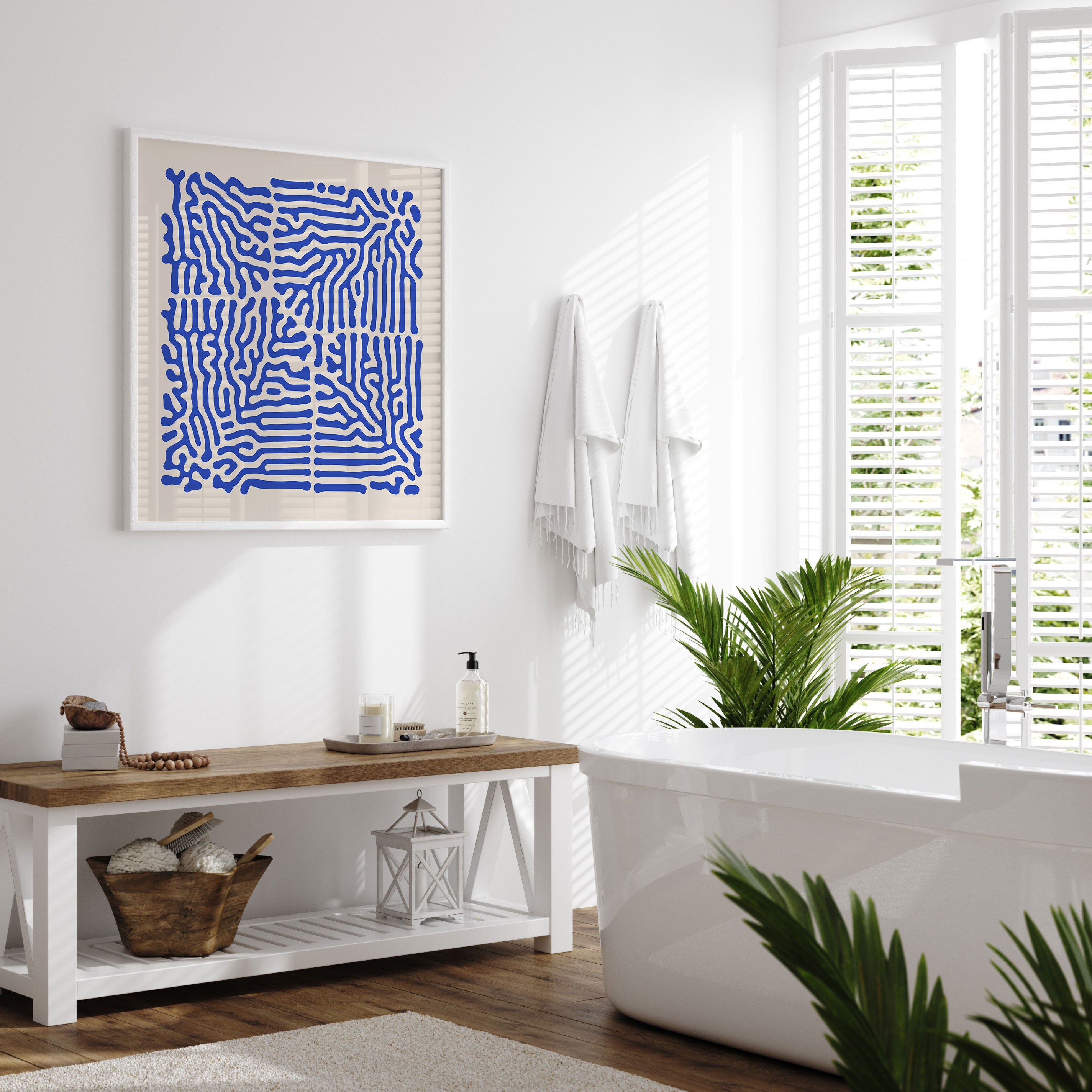 Blue and Beige Abstract Square Wall Art Print, Minimalist Modern Home ...