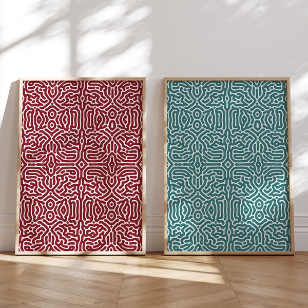 Teal and Red Art - Etsy