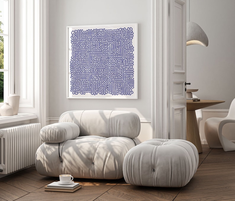 Navy Blue Abstract Square Wall Art Print, Minimalist Modern Home Decor ...