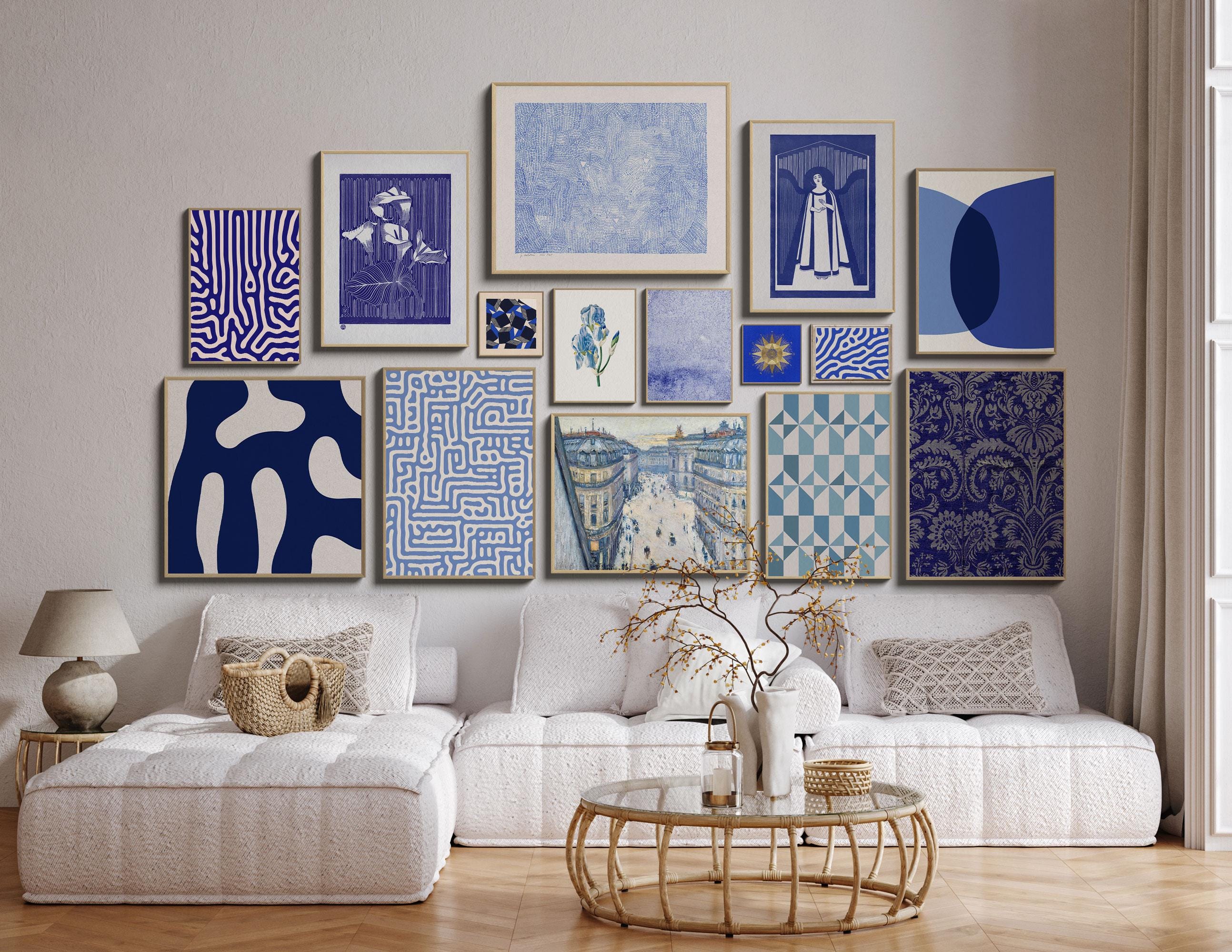 Blue Gallery Wall Set, Maximalist Wall Art, Eclectic Set of 15 Prints ...