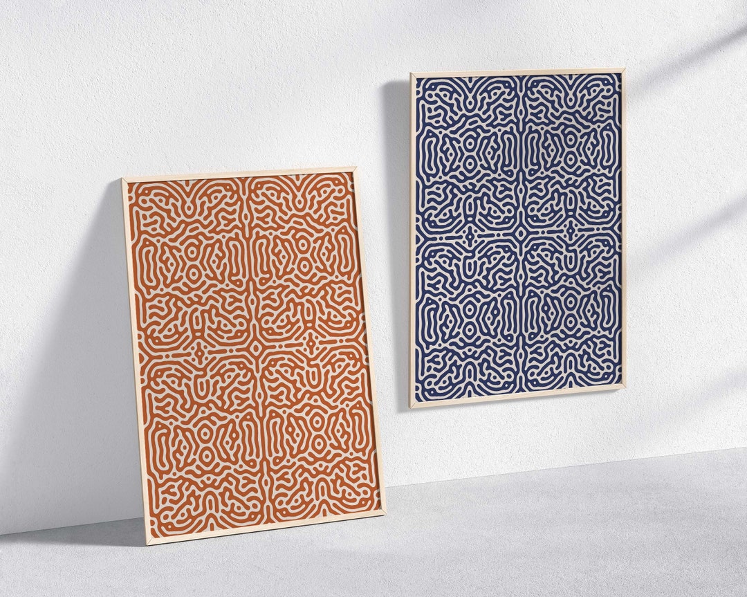 Burnt Orange and Navy Blue Wall Art Gallery Set of 2 Abstract Prints ...