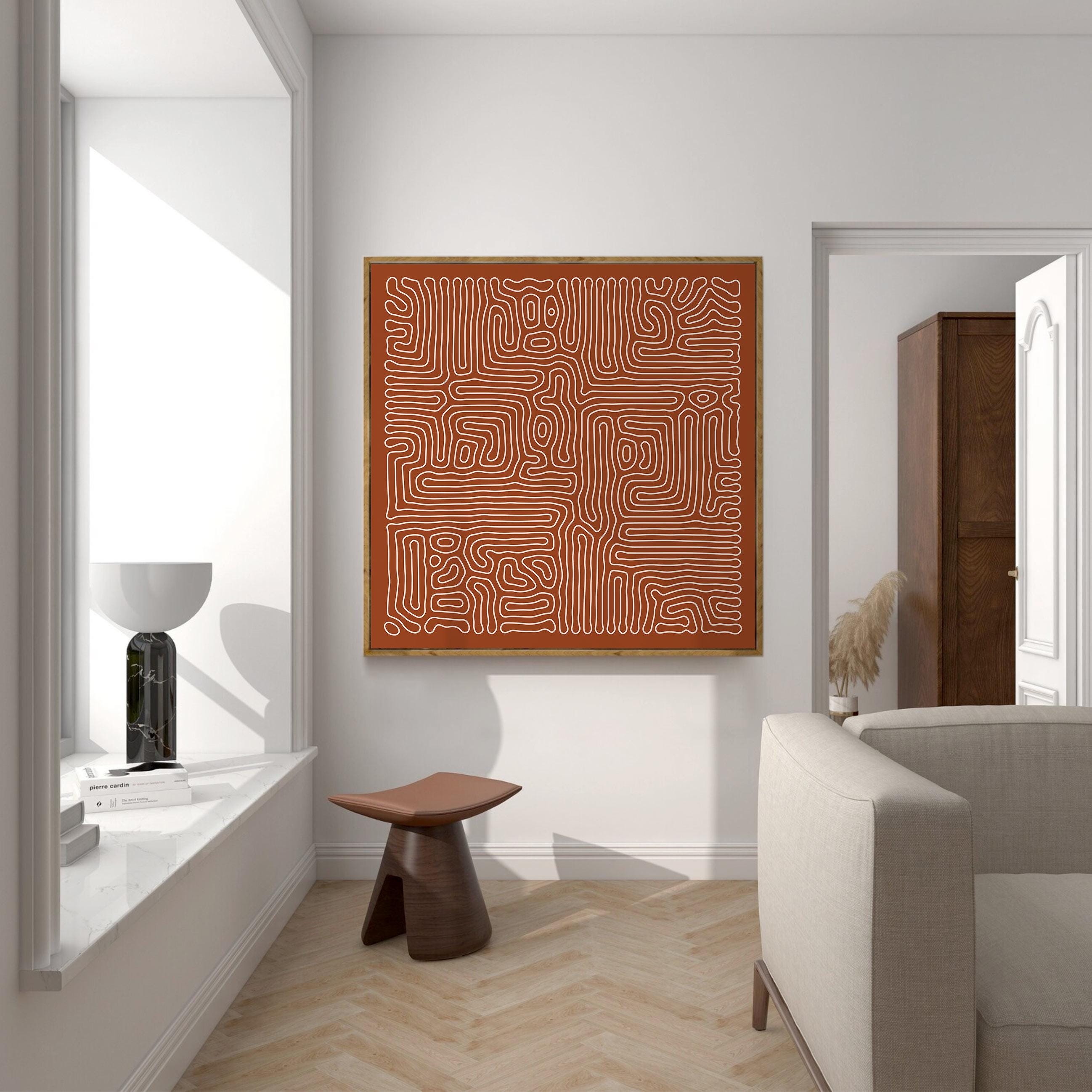 Burnt Orange Abstract Square Wall Art Print, Extra Large Mid Century ...