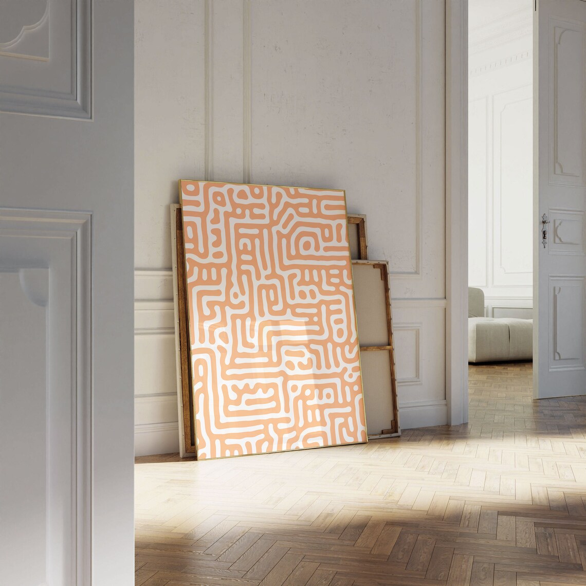 Peach Fuzz Color of the Year 2024 Abstract Wall Art, Peach Fuzz Mid ...