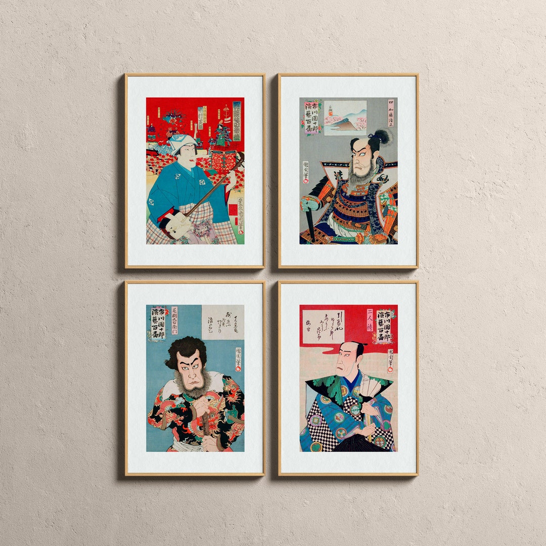 Vintage Japanese Ukiyo-e Woodblock Prints Wall Art Set, Japanese ...