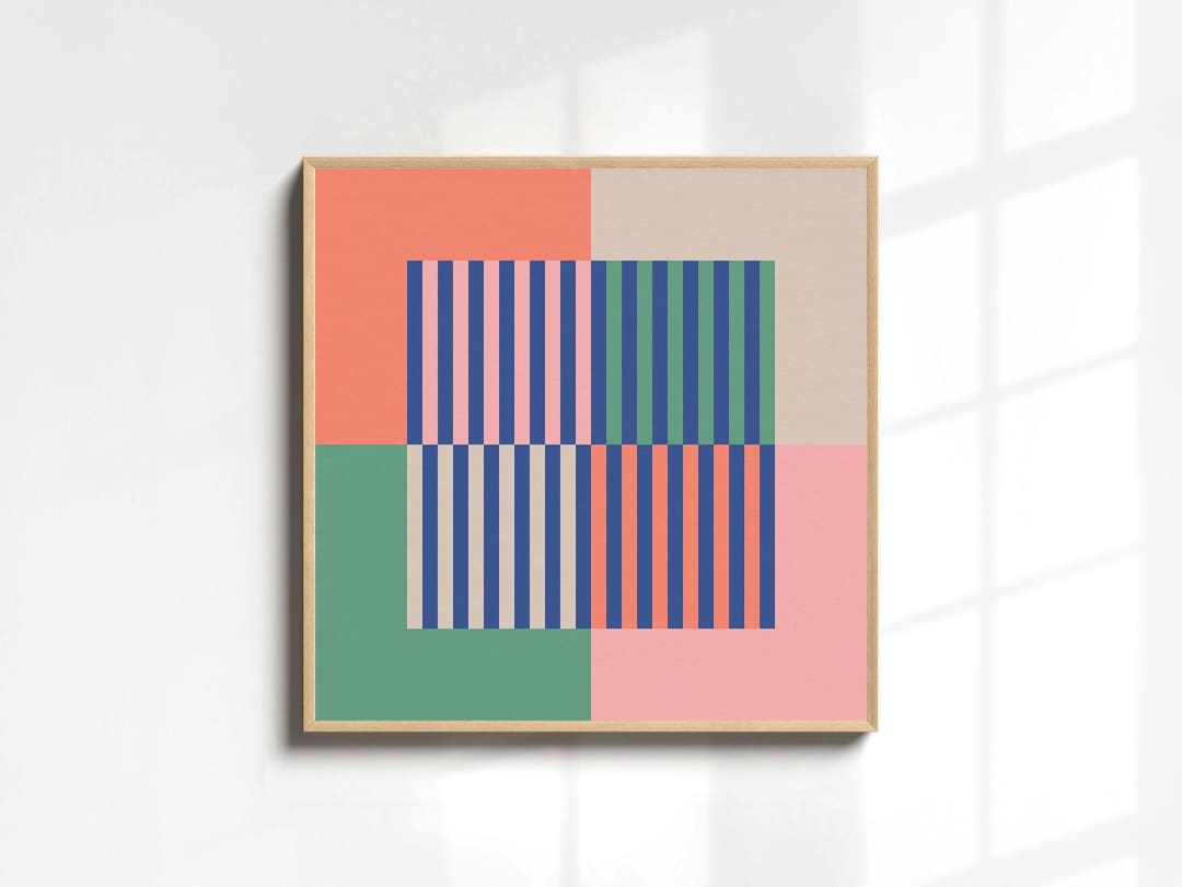 Colorful Square Art Print, Mid Century Modern Square Wall Art ...