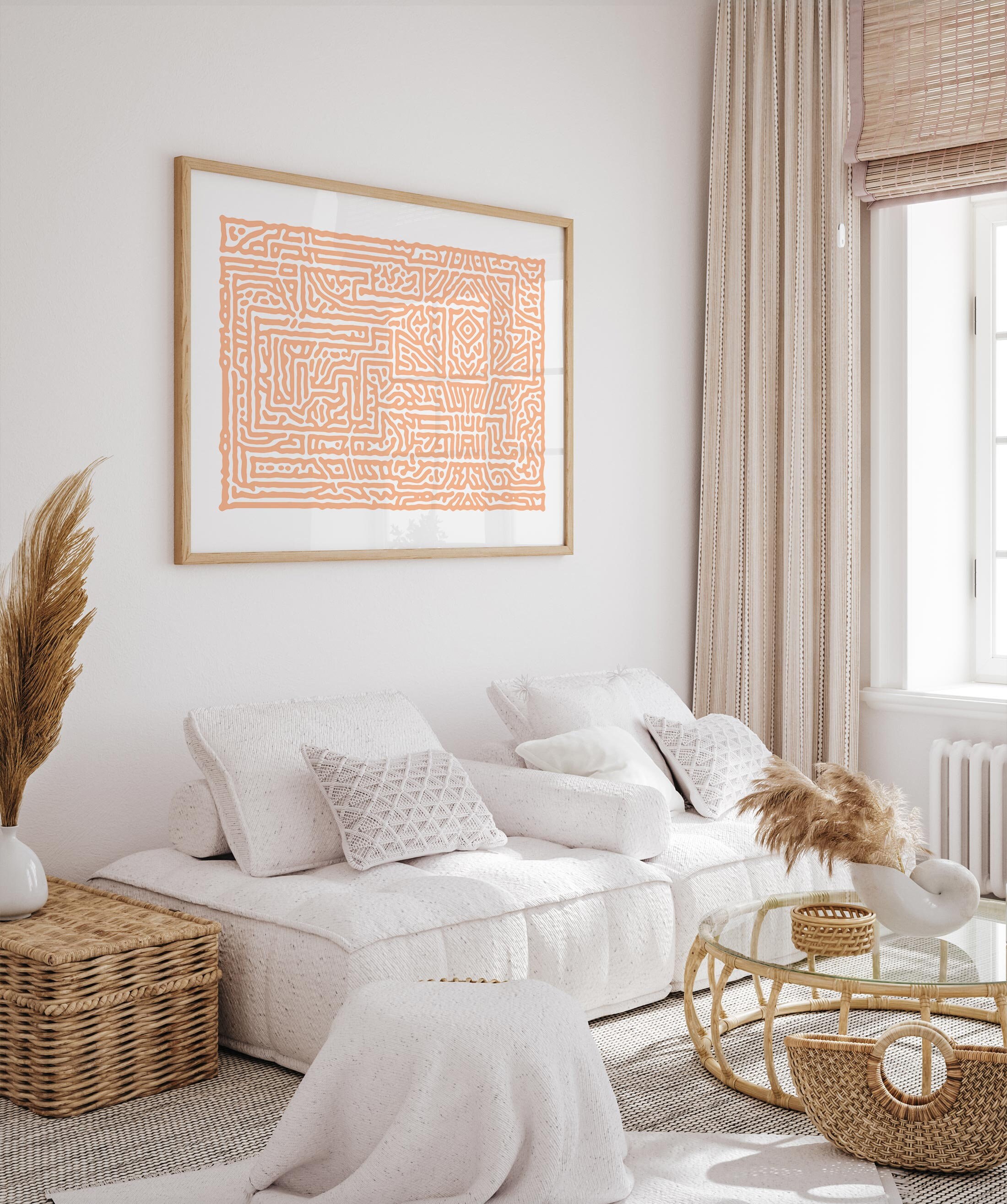 Peach Fuzz Color of the Year 2024 Maze Art Print, Abstract Maze Wall ...