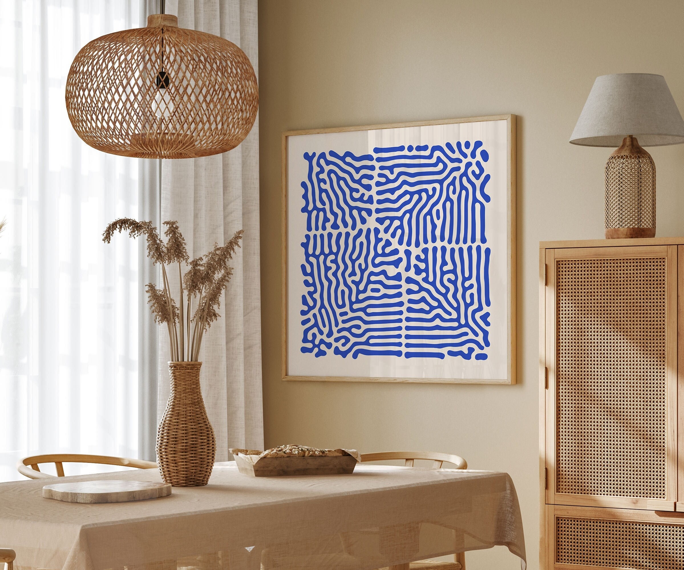 Blue and Beige Abstract Square Wall Art Print, Minimalist Modern Home ...