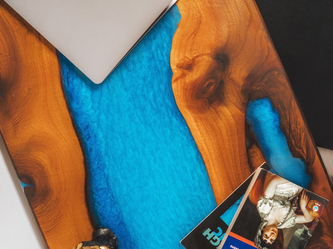 Epoxy Resin Walnut Custom Desk Top, Blue Epoxy Computer Table, Solid ...