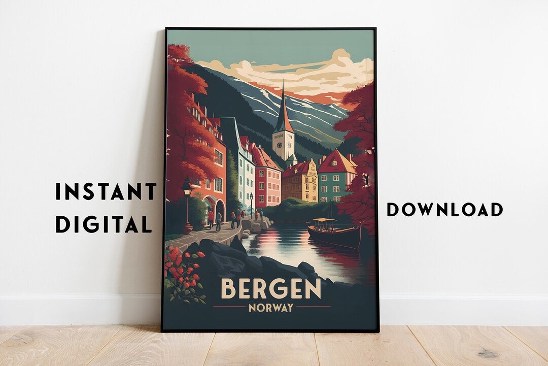 Bergen Travel Poster | Norway | Vintage Wall Art | Instant Download - Etsy