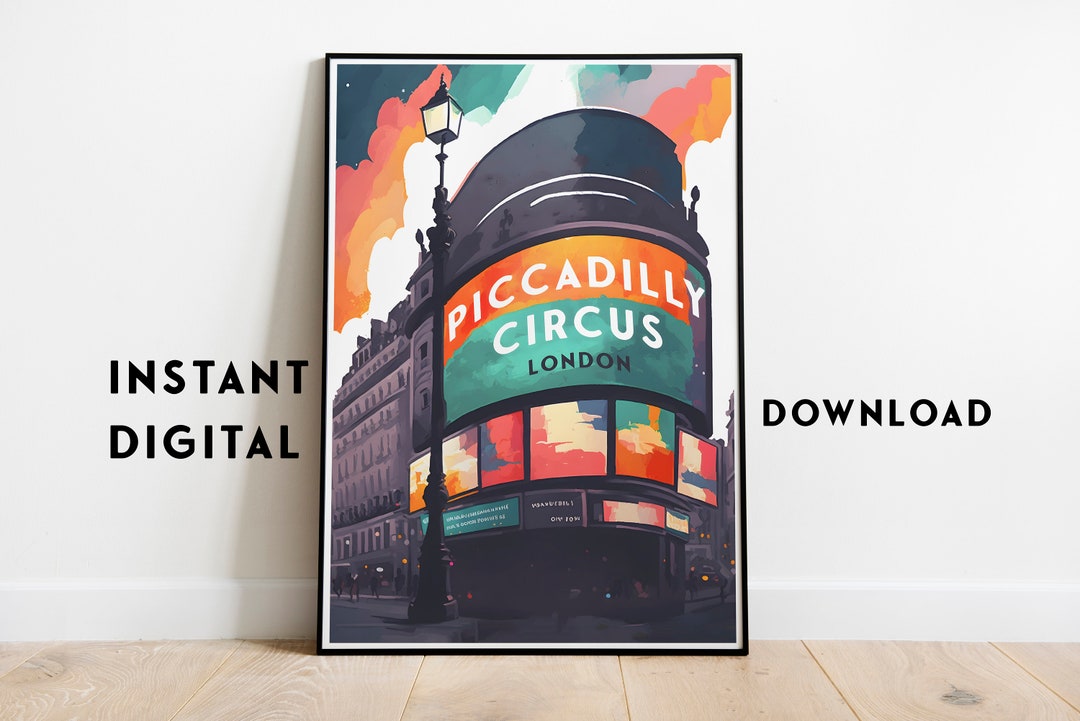 Piccadilly Circus UK Travel Poster | Vintage Wall Art | Instant ...