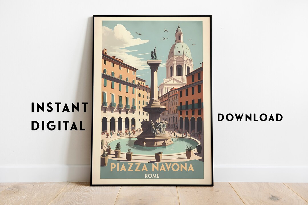 Piazza Navona Travel Poster | Vintage Wall Art | Instant Download - Etsy