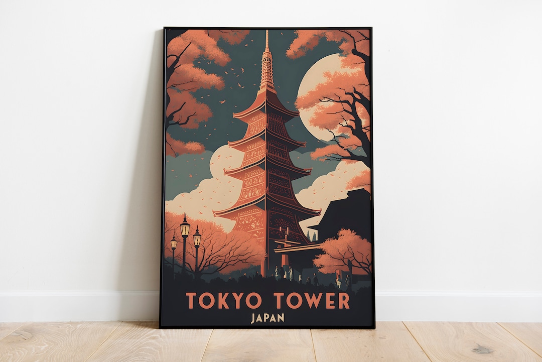 Tokyo Tower Japan Vintage Travel Poster | Retro Wall Art | Home Decor ...