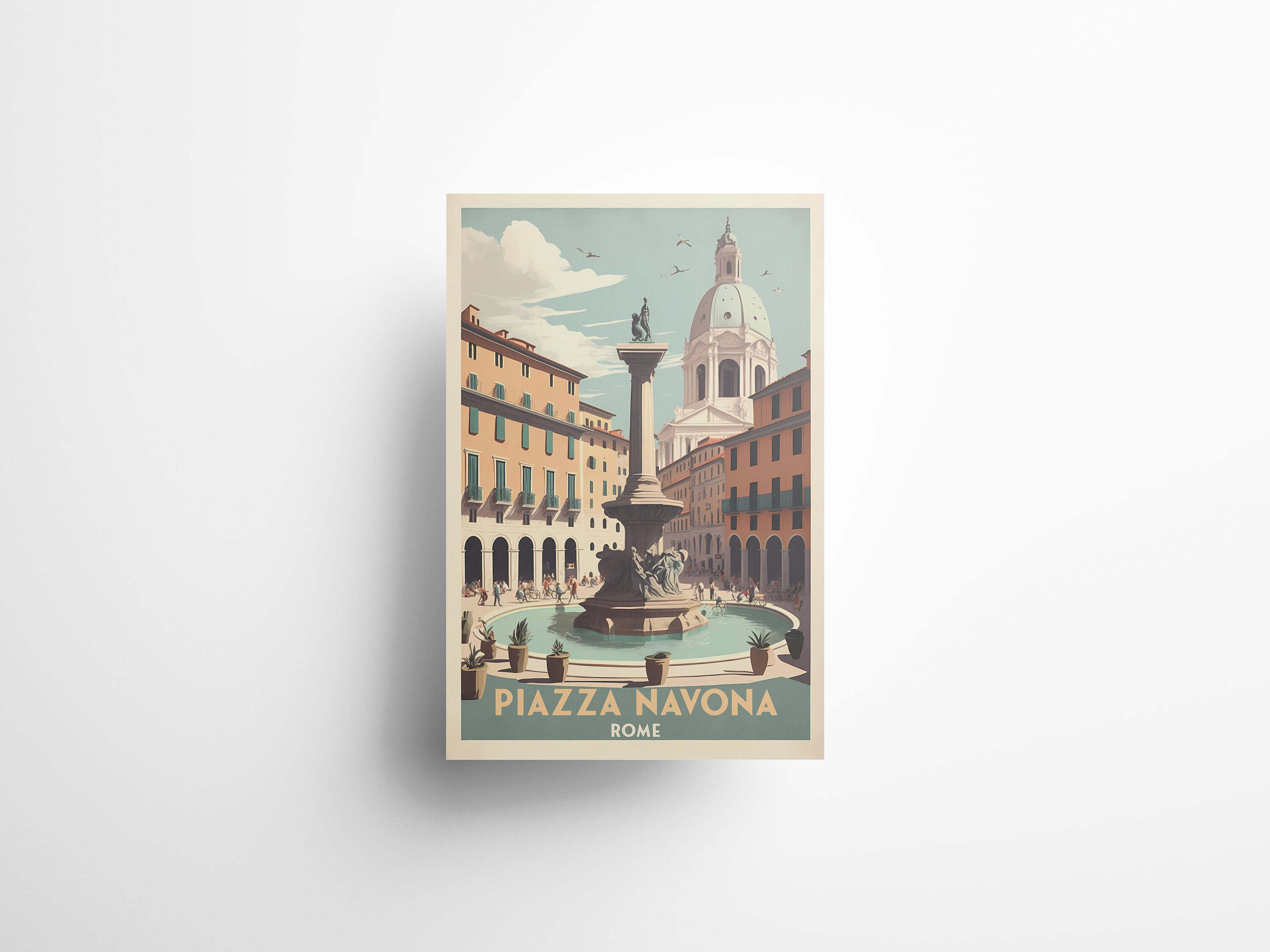 Piazza Navona Travel Poster Italy Retro Wall Art Home Decor Unique Gift ...