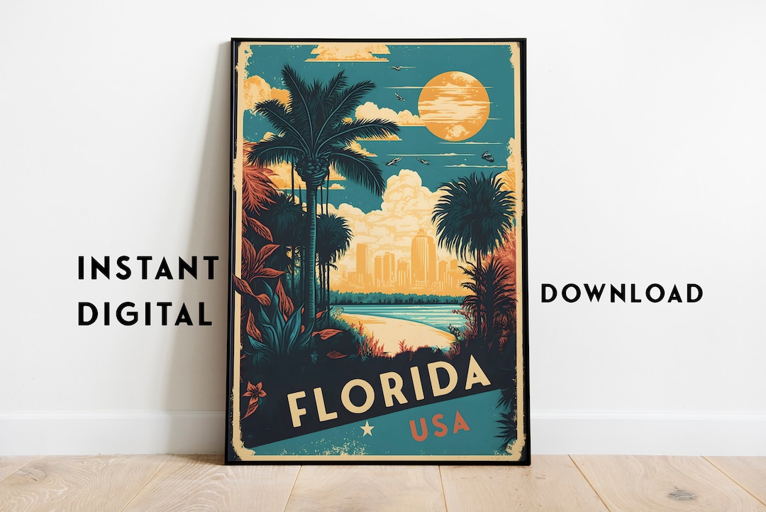 Florida America Travel Poster | Vintage Wall Art | Instant Download - Etsy