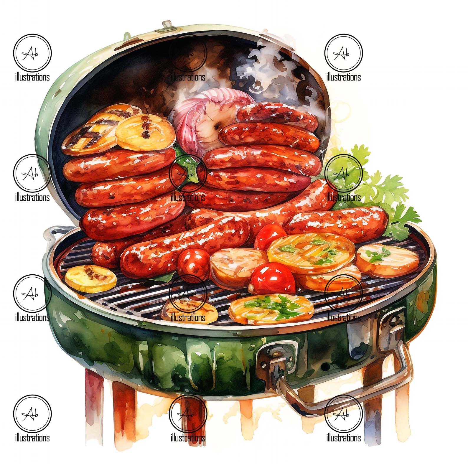 10 Watercolor Barbecue Grill, Barbecue Grill, Printable Watercolor ...