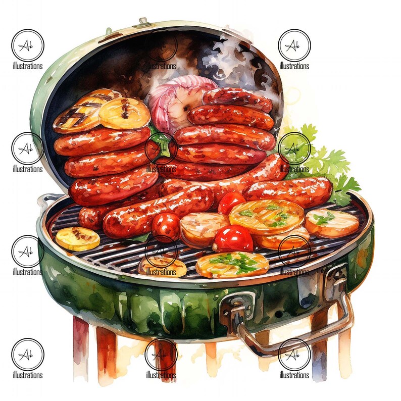 10 Watercolor Barbecue Grill, Barbecue Grill, Printable Watercolor ...
