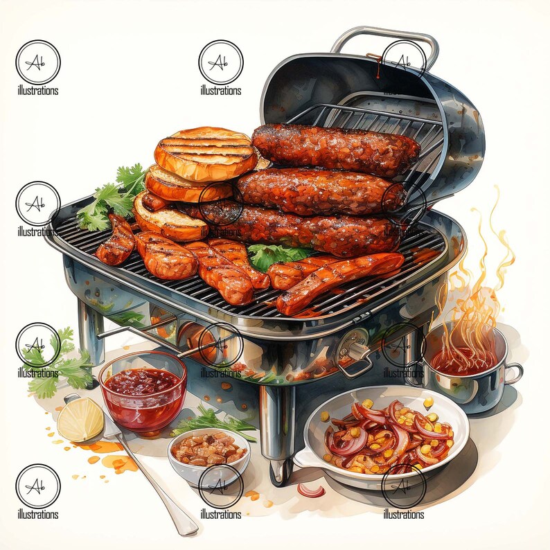 10 Watercolor Barbecue Grill, Barbecue Grill, Printable Watercolor ...