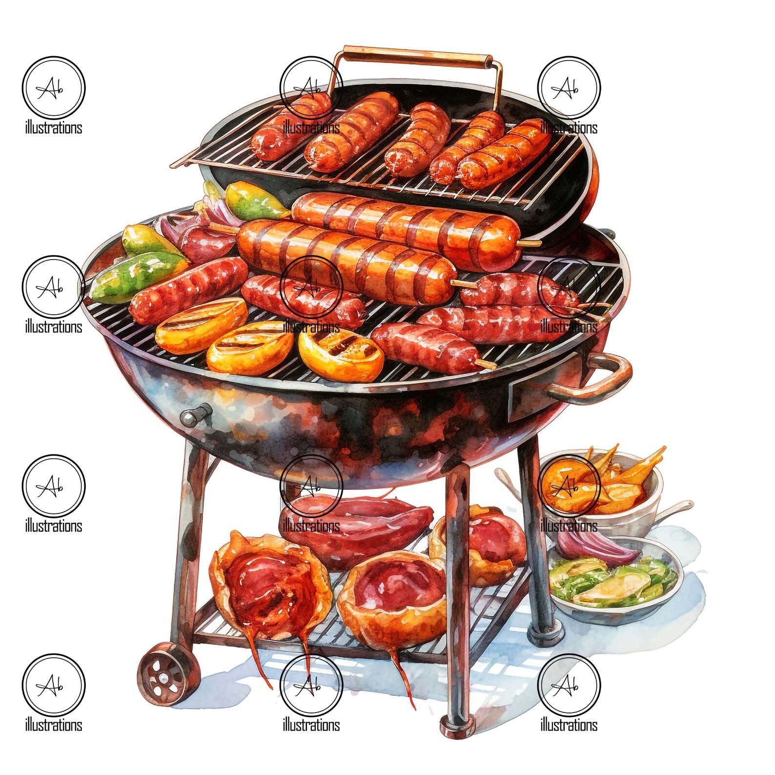 10 Watercolor Barbecue Grill, Barbecue Grill, Printable Watercolor ...