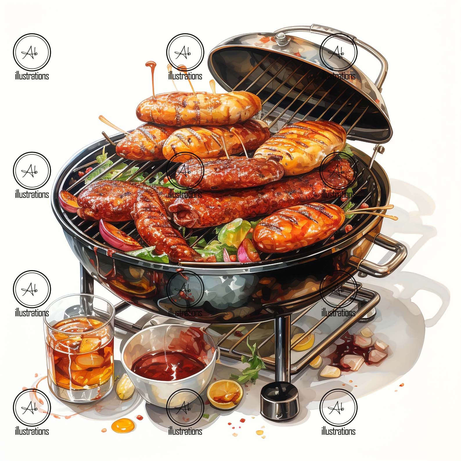 10 Watercolor Barbecue Grill, Barbecue Grill, Printable Watercolor ...