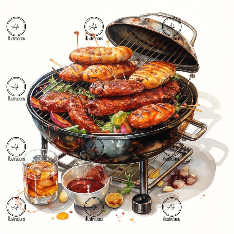 10 Watercolor Barbecue Grill, Barbecue Grill, Printable Watercolor ...