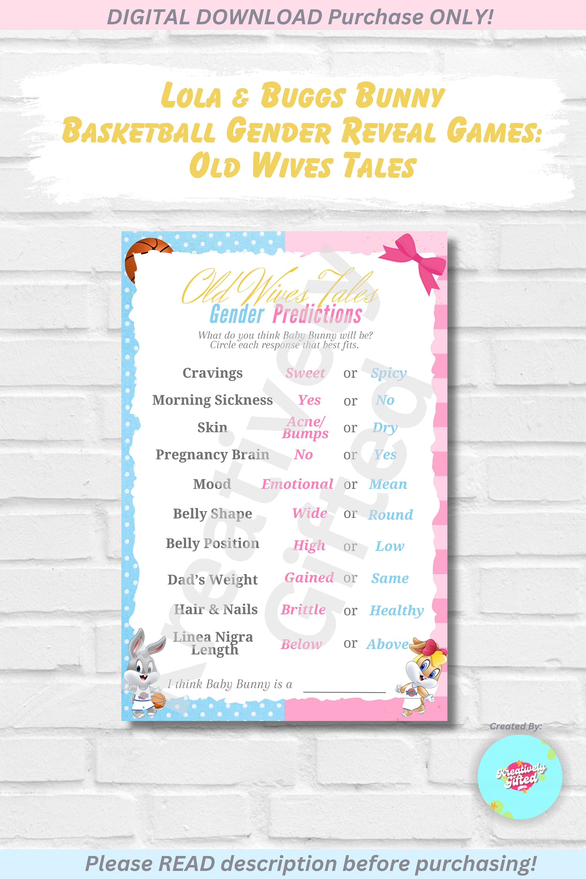 Loney Tunes Buggs Bunny Gender Reveal Games: Bugs Bunny Theme (digital ...