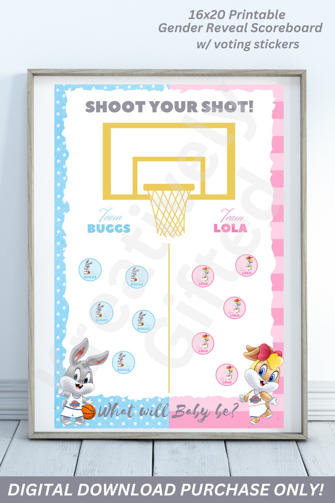 BABY Space Jam Gender Reveal Scoreboard (lola & Buggs Bunny Basketball ...
