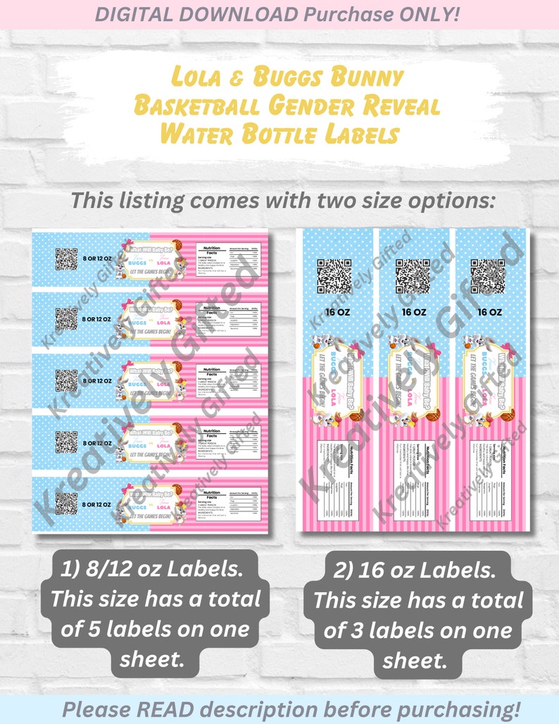 BABY Space Jam Gender Reveal Water Bottle Labels (lola & Buggs Bunny ...