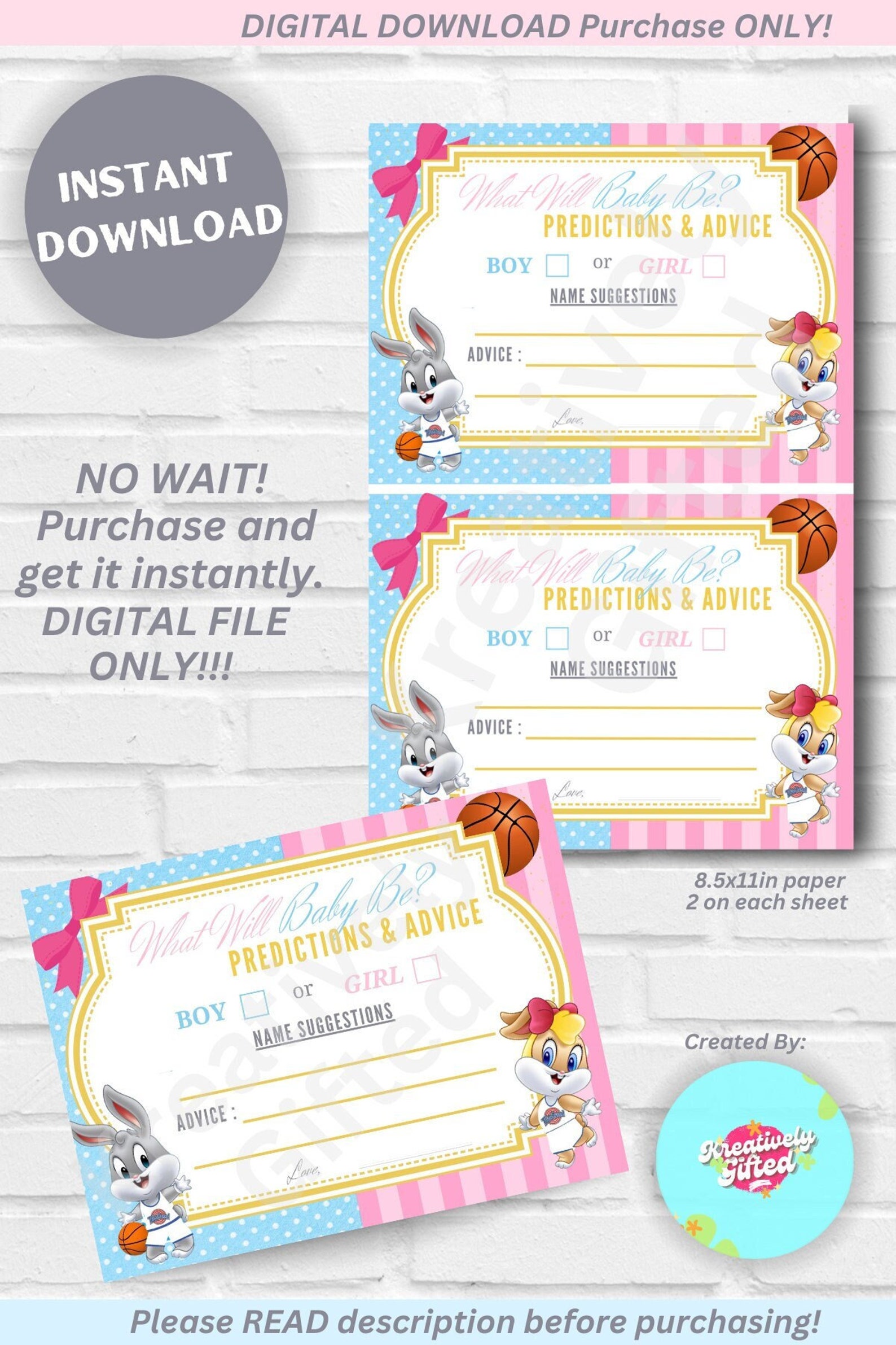 BABY Space Jam Gender Reveal Digital Suggestion Cards lola - Etsy