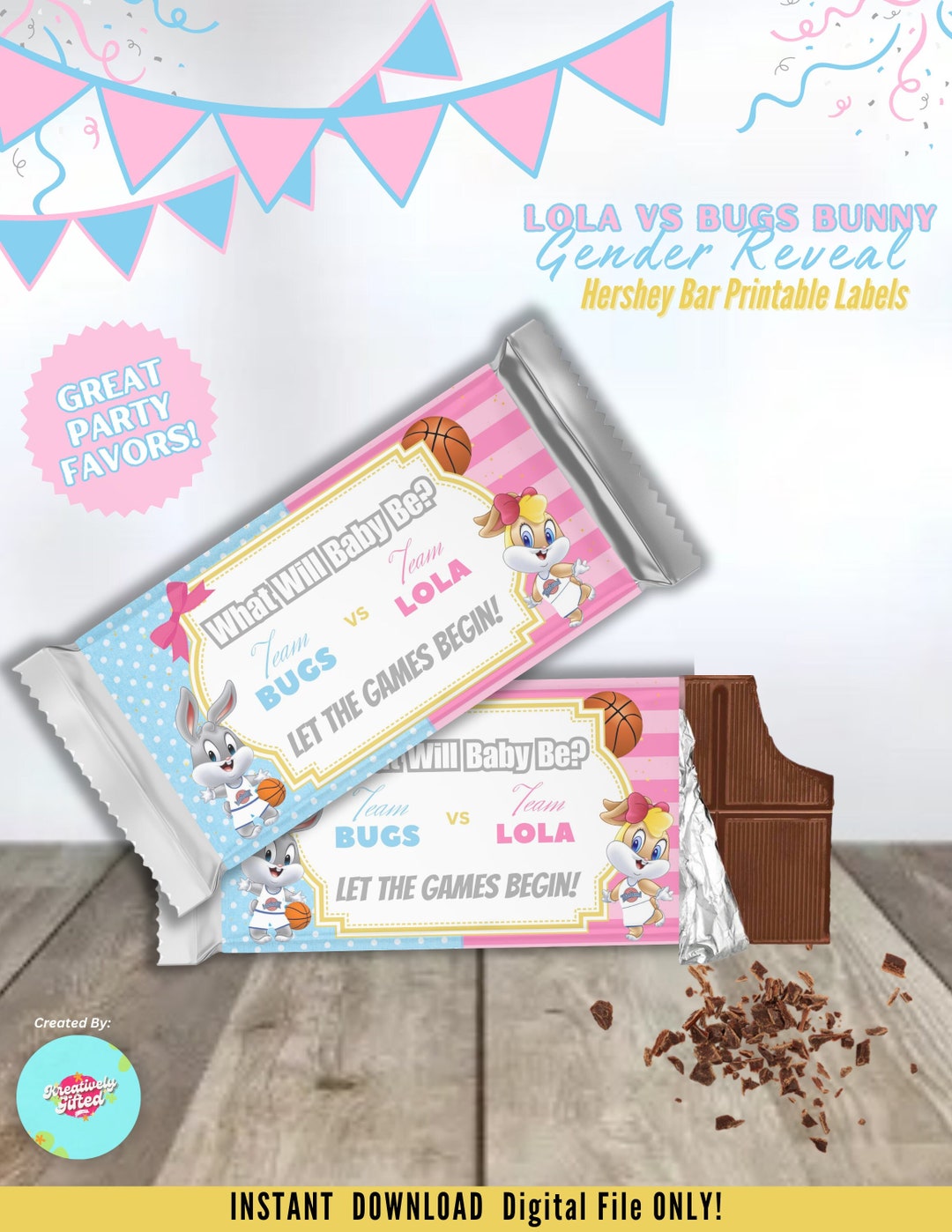 BABY Space Jam Gender Reveal Hershey Bar Labels (lola & Buggs Bunny ...