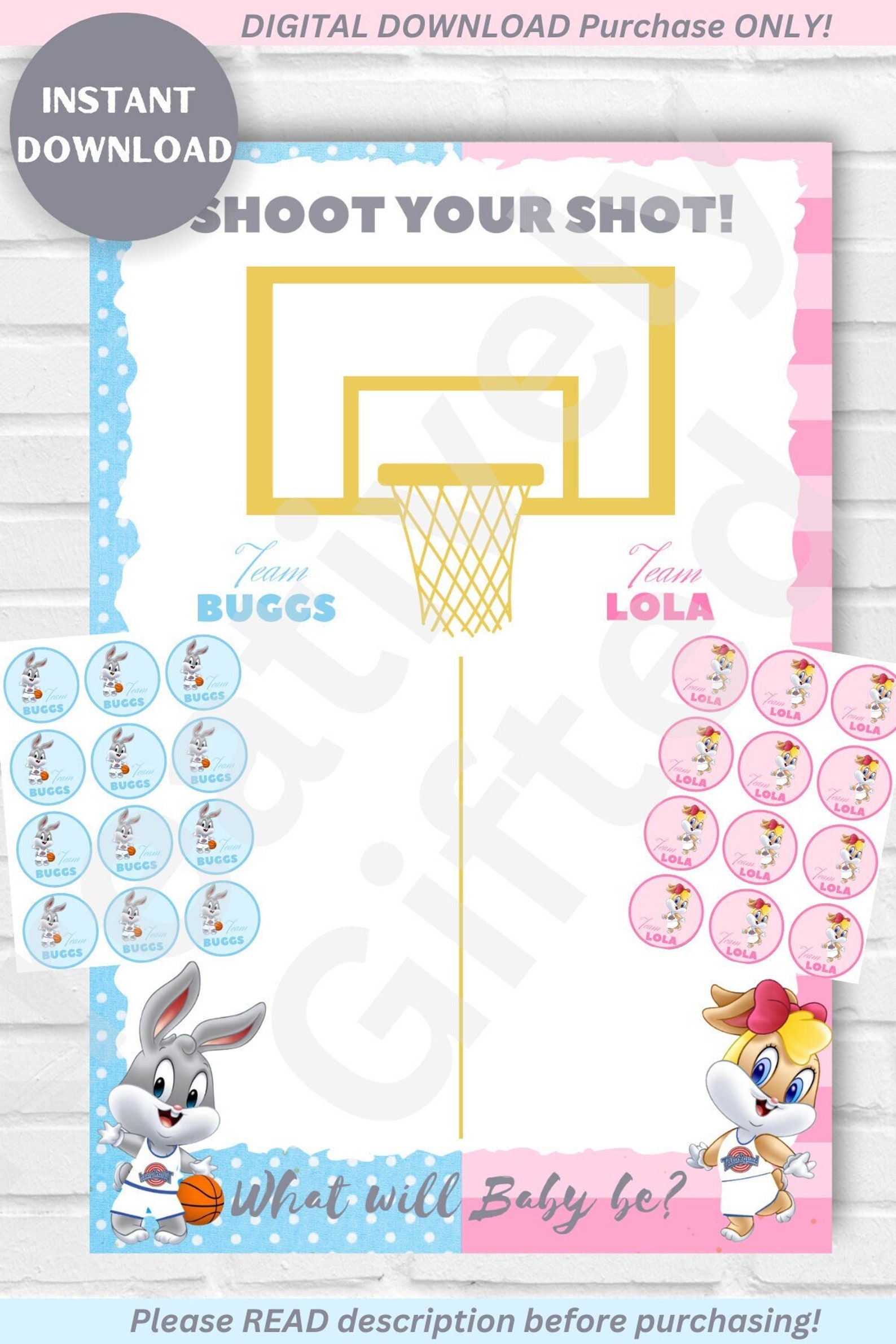 BABY Space Jam Gender Reveal Scoreboard (lola & Buggs Bunny Basketball ...