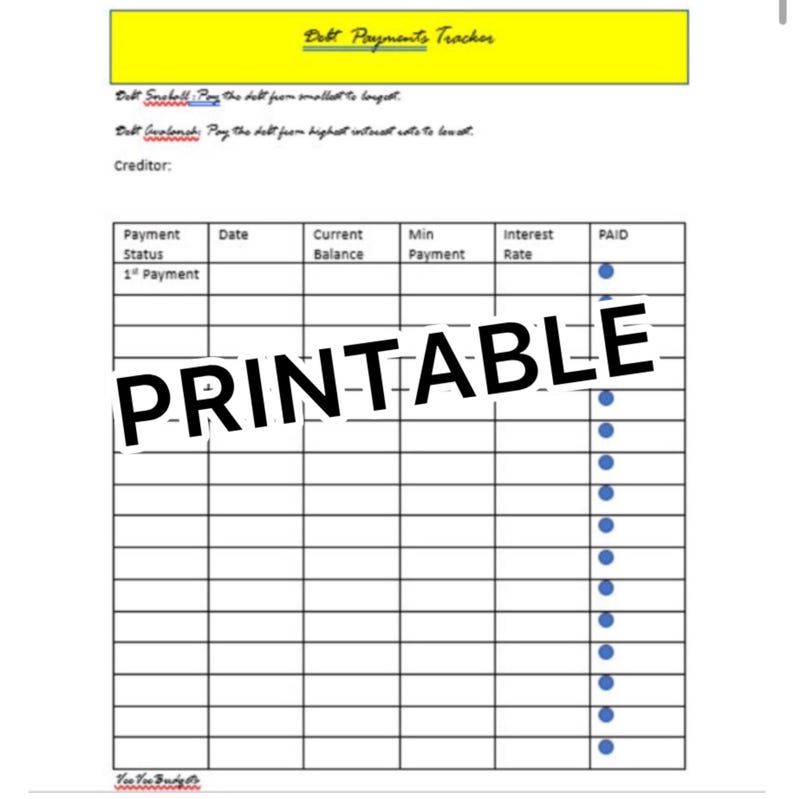 PRINTABLE Easy Debt Payments Tracker - Etsy