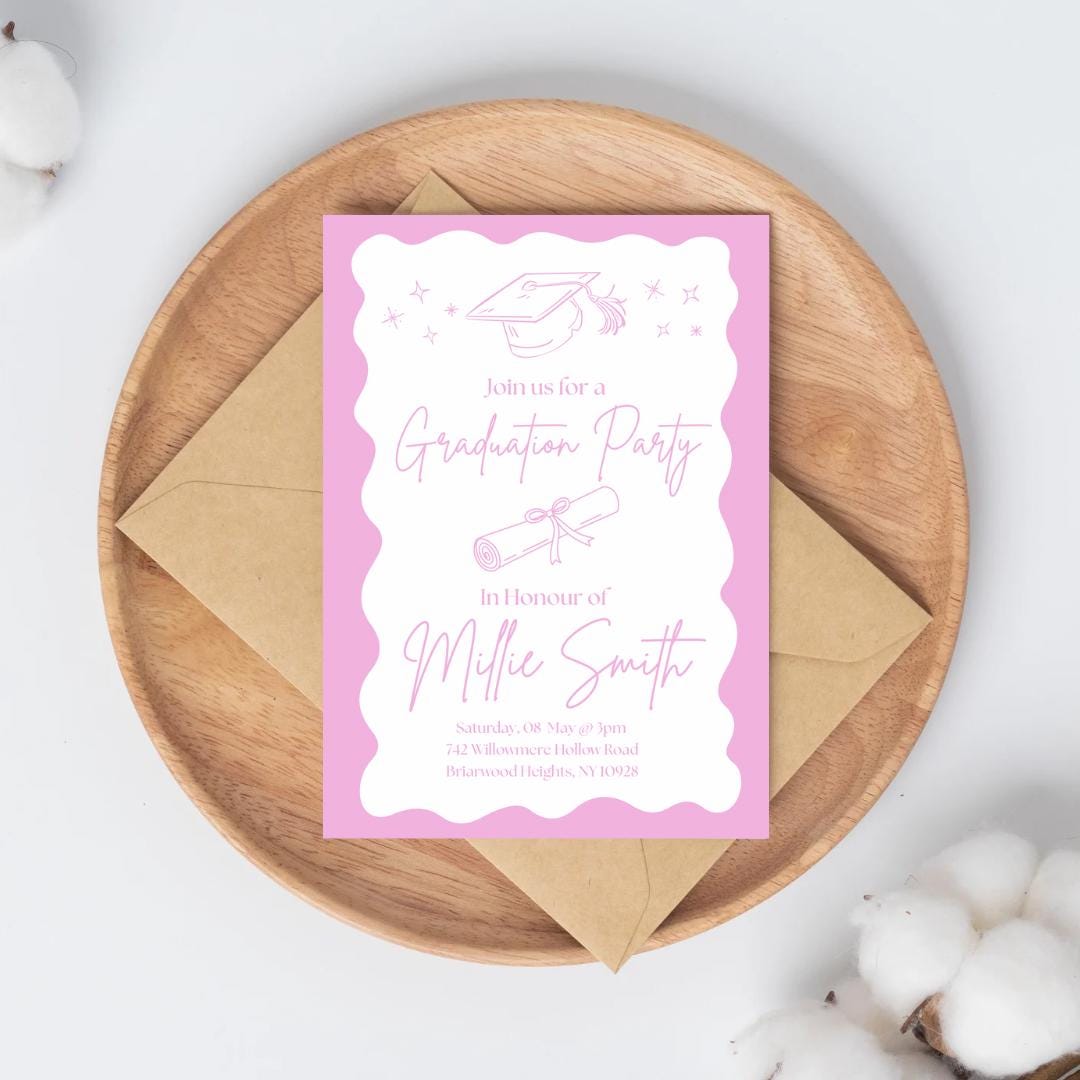 Pink Graduation Invitation Template - Class of 2025 | Editable ...