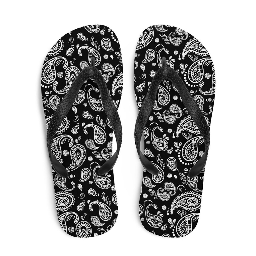 Black Bandana Flip Flops, Cholo Shoes, Shower Flip Flops, Sandals ...