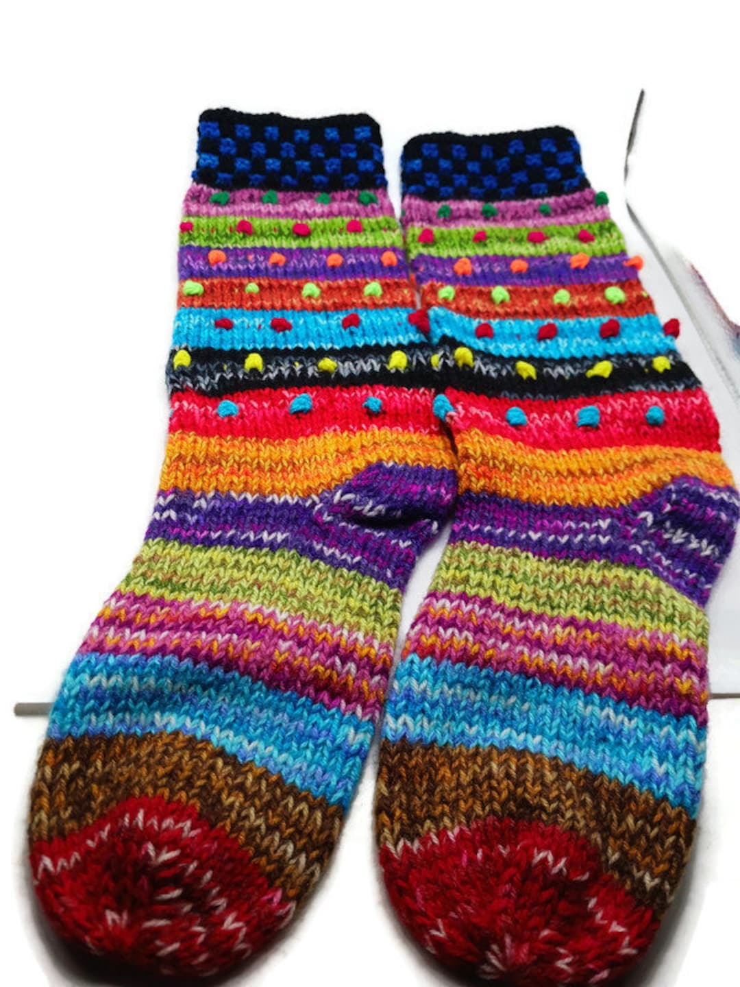 Hand Knitted Multicolor Wool Tights for Warm Winter - Etsy