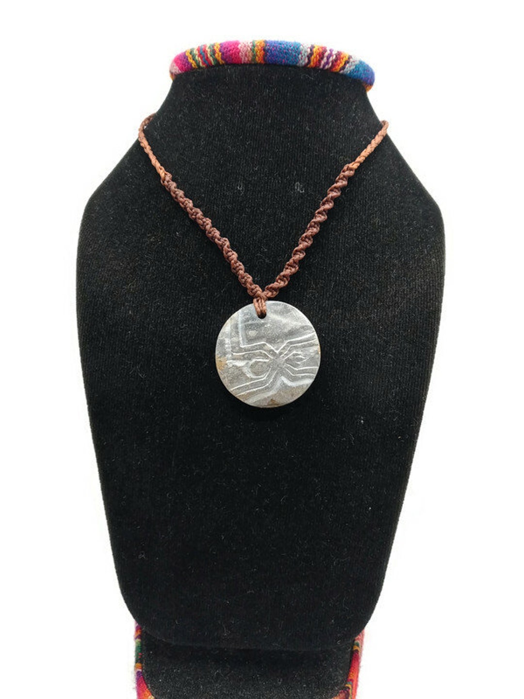 Unisex Necklace Woven in Macrame Thread Natural Stone Spider Nazca ...