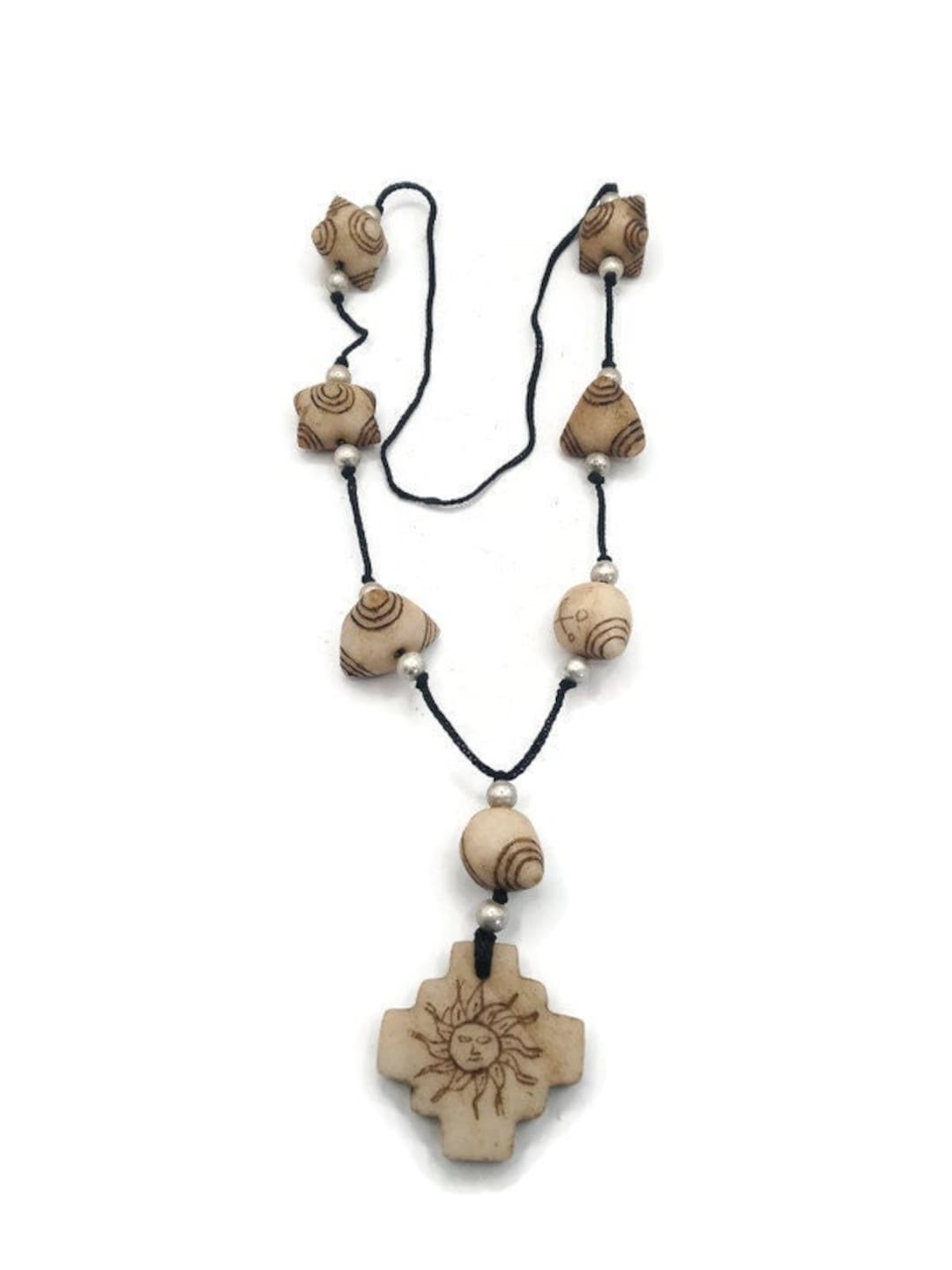 Handmade Unisex Chumpi Necklace Inca Chakana Design Carved in Limestone ...