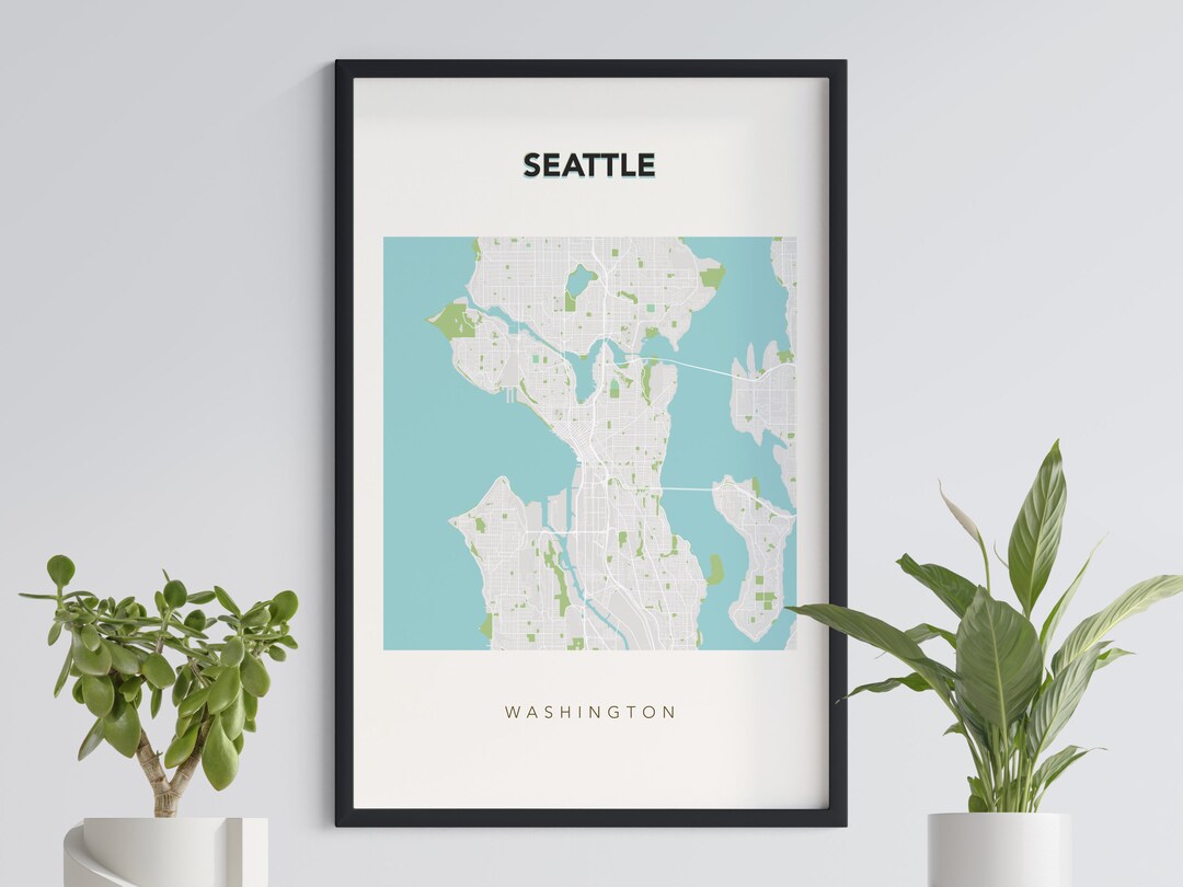 Map of Seattle Digital Art Print in Boho Style Modern Home - Etsy