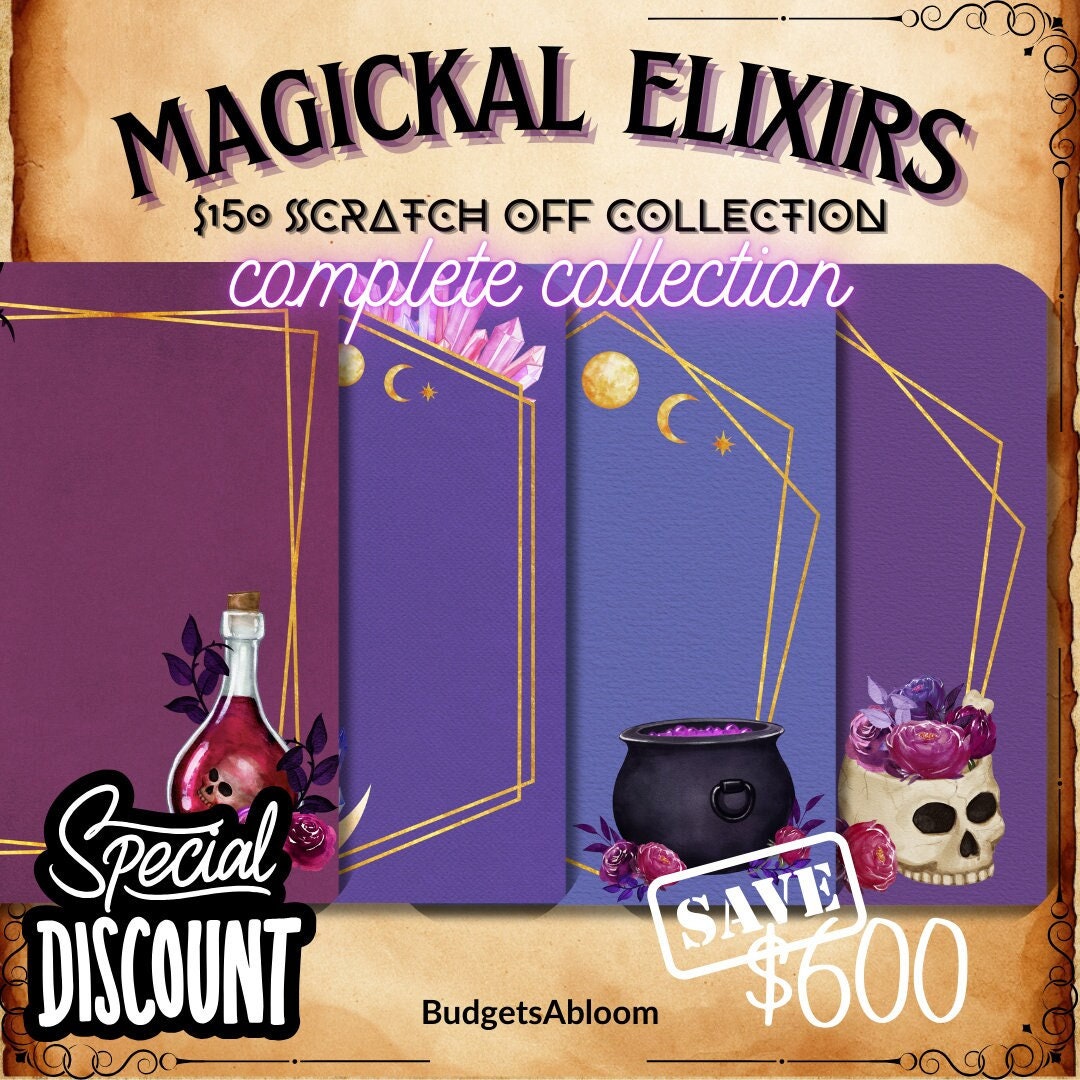 SET OF 4 150 Scratch Saving Challenge Funds A5 Envelope Insert Magickal ...