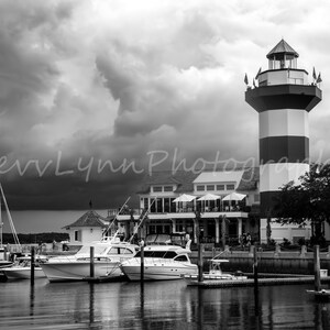 Stormy Harbor Town Lighthouse Digital Color and Greyscale - Etsy