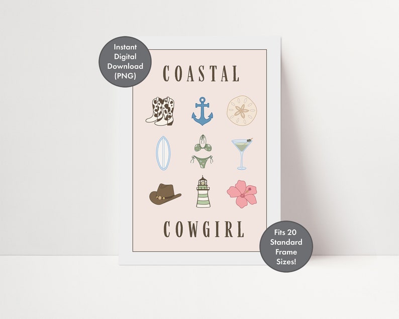 Coastal Cowgirl Print Printable Wall Art Aesthetic Wall Art - Etsy